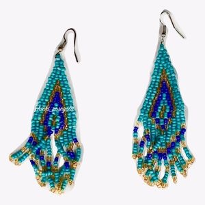 Boutique | Jewelry | Blue Eccentric Triangle Beaded Drop Earrings ...